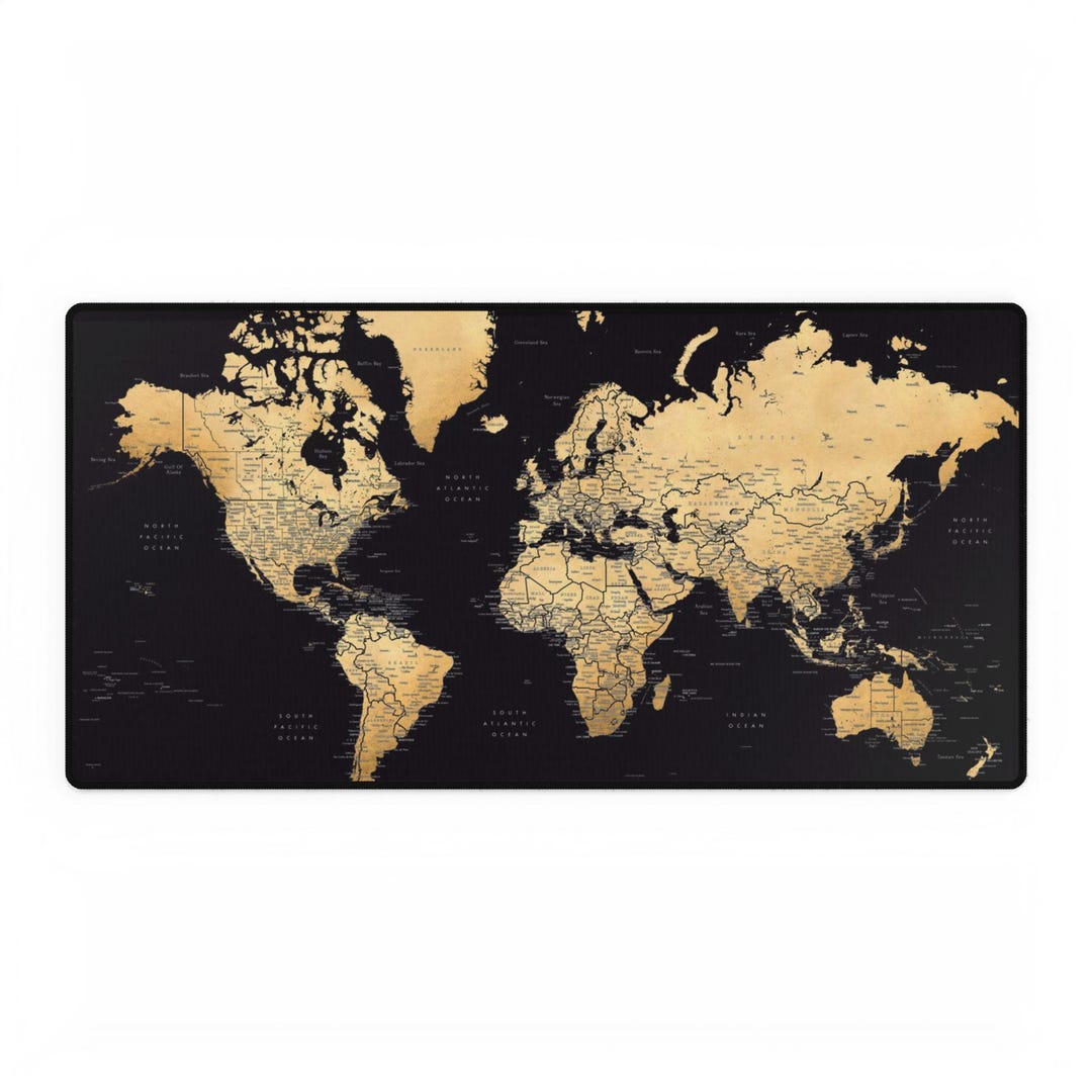 Gift World Map Black and Gold Desk Mat Non Slip Smooth Office Desk Mat ...