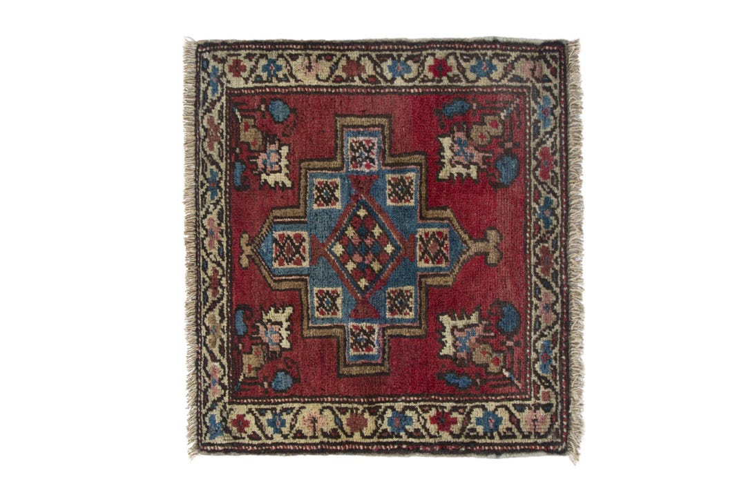 2x2 Rug, Mini Rug, Entryway Rug, Turkish Rug, Heriz Rug, Red Rug, Small ...