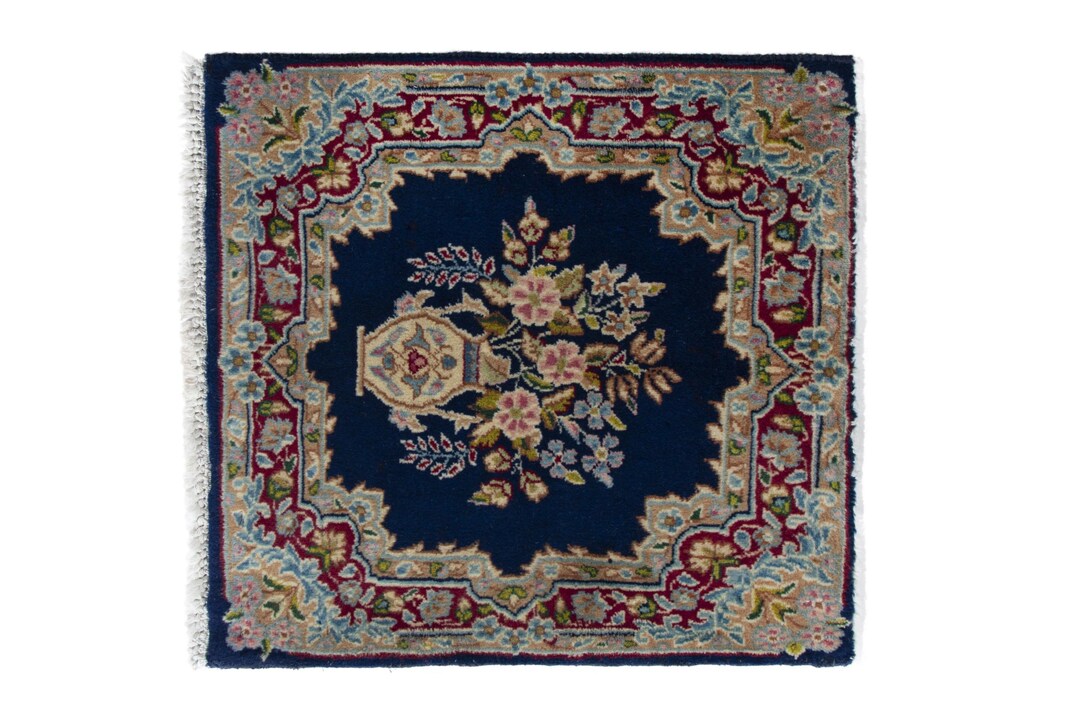 2x2 Rug, Mini Rug, Entryway Rug, Turkish Rug, Kerman Rug, Blue Rug ...