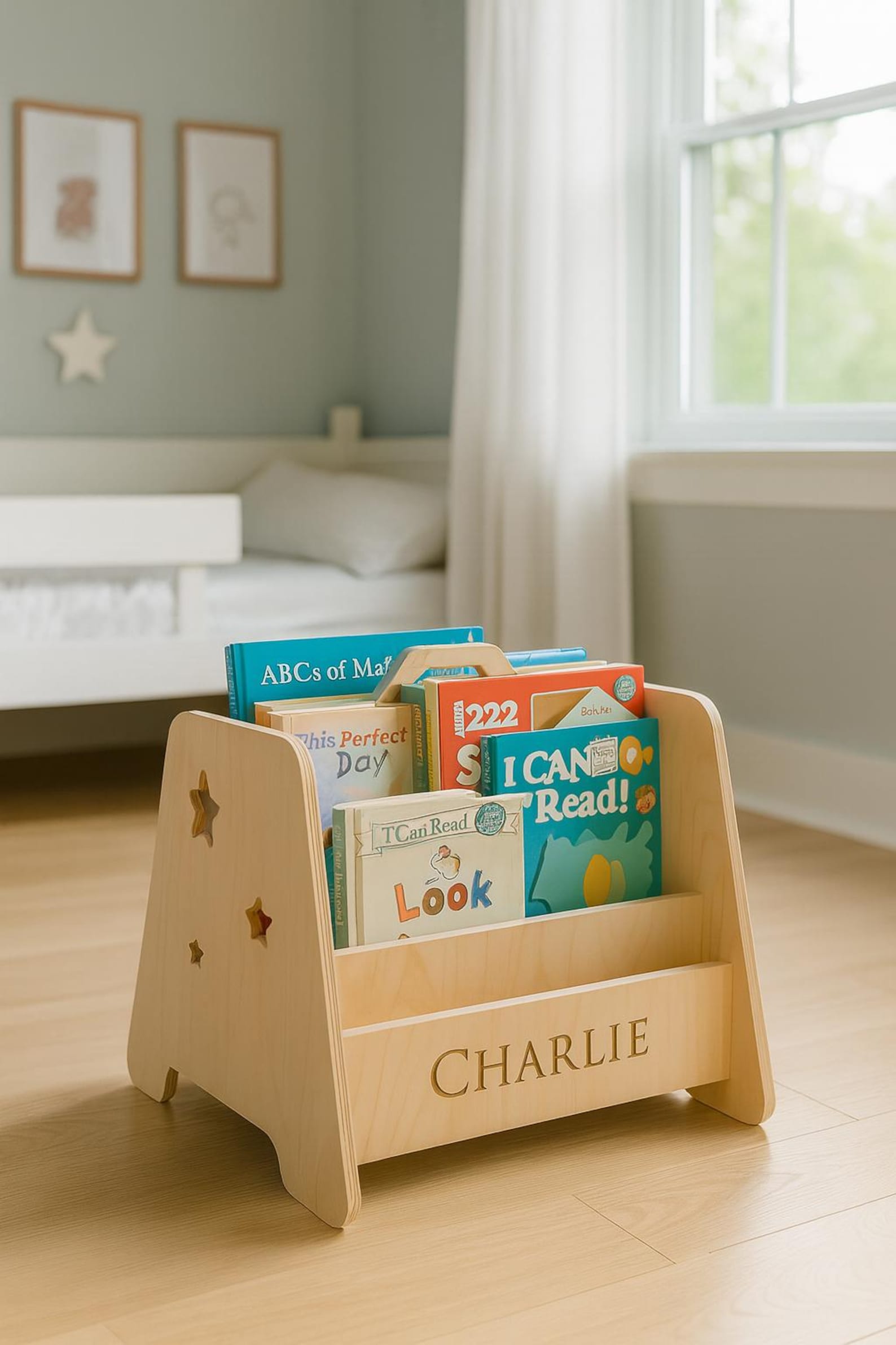 Personalized Wooden Kids Book Shelf With Handle - Easy to Carry ...