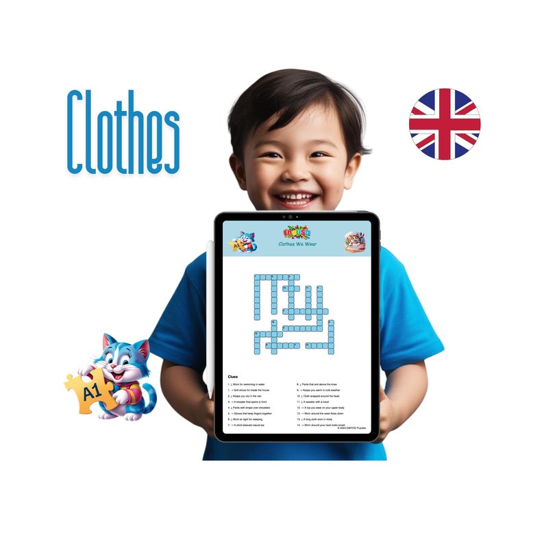 Clothes Crossword Puzzle A1 Level Language Learning printable & Digital ...