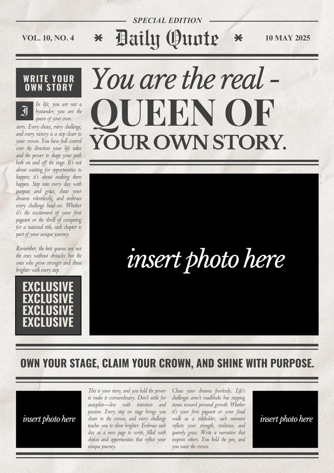 Pageant Newspaper Template With Photo, Crown Chronicles Template ...