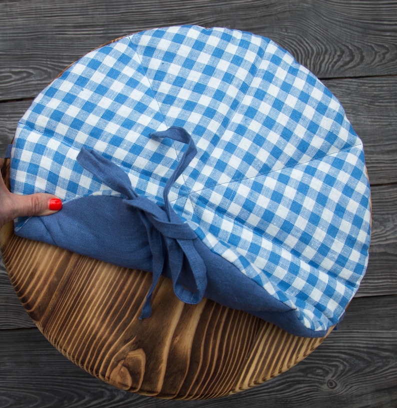 Two-sided Rownd Linen Quilted Seat Pad With Ties Slate Blue White ...