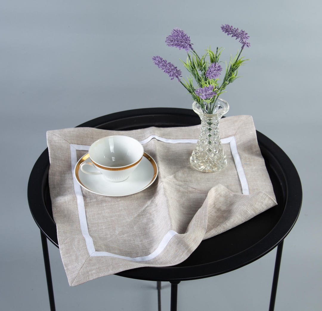 Linen Napkins White Edged Farmhouse Style - Mitered Corners Linen ...