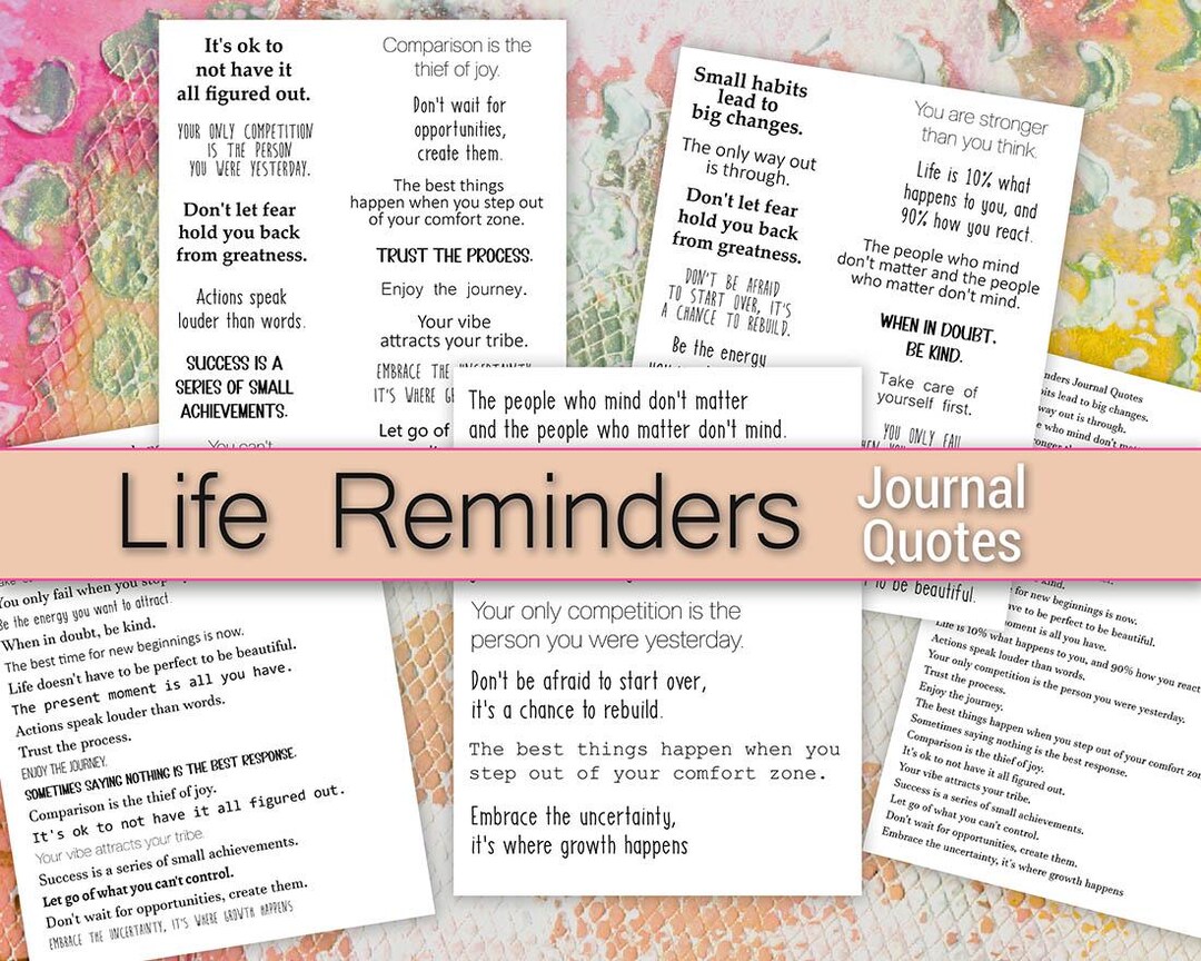 Life Reminders Printable Art Journal Quotes | Digital Stamps Sentiments ...