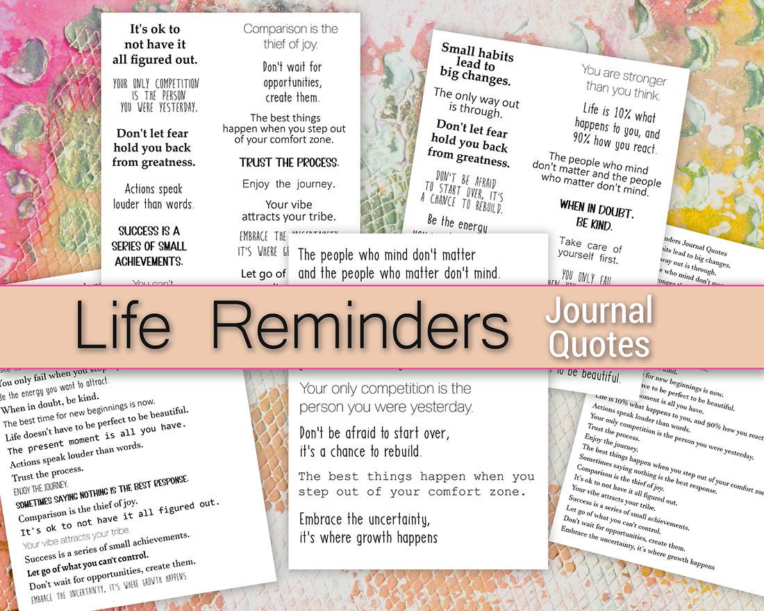 Life Reminders Printable Art Journal Quotes | Digital Stamps Sentiments ...