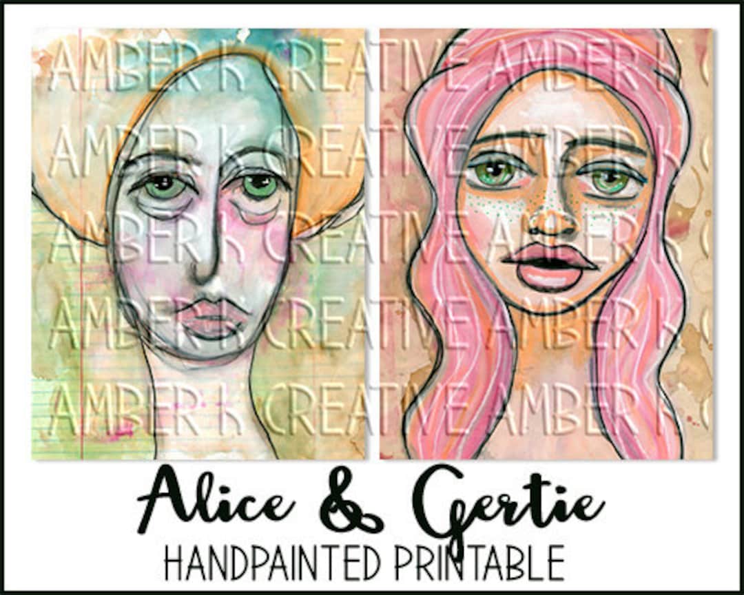 Printable Faces - Alice & Gertie - Art Journal - Wall Art - Junk ...