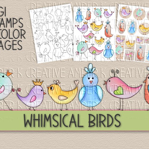 Sketchy Birds Printable Digi Stamps Clip Art | Etsy