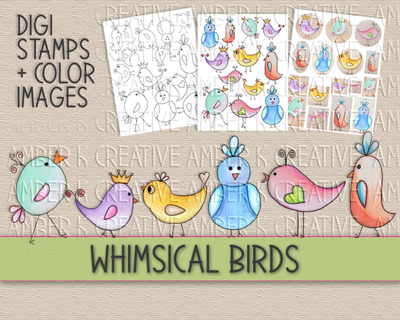 Digi Stamps & Art Journal Printables Whimsical Birds - Etsy