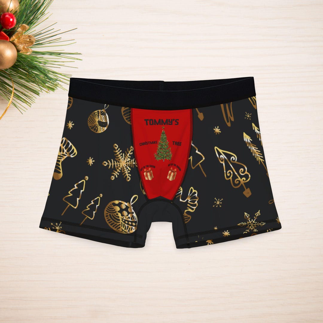 Personalized Christmas Boxers - Custom Name Underwear - Christmas Tree ...