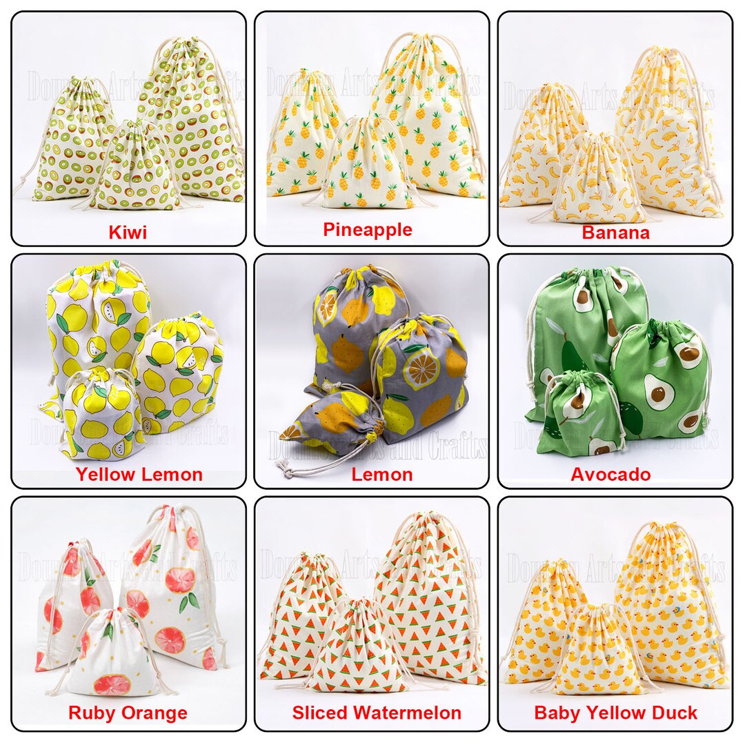 Set of 12 Bags - Fruit Drawstring Bags, Baby Shower Gift Bags, Travel ...