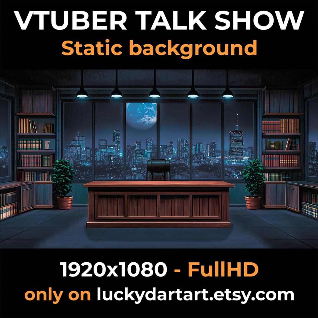 Anime Vtuber Talk Show Night Moon Background: Streaming Kit for Twitch ...