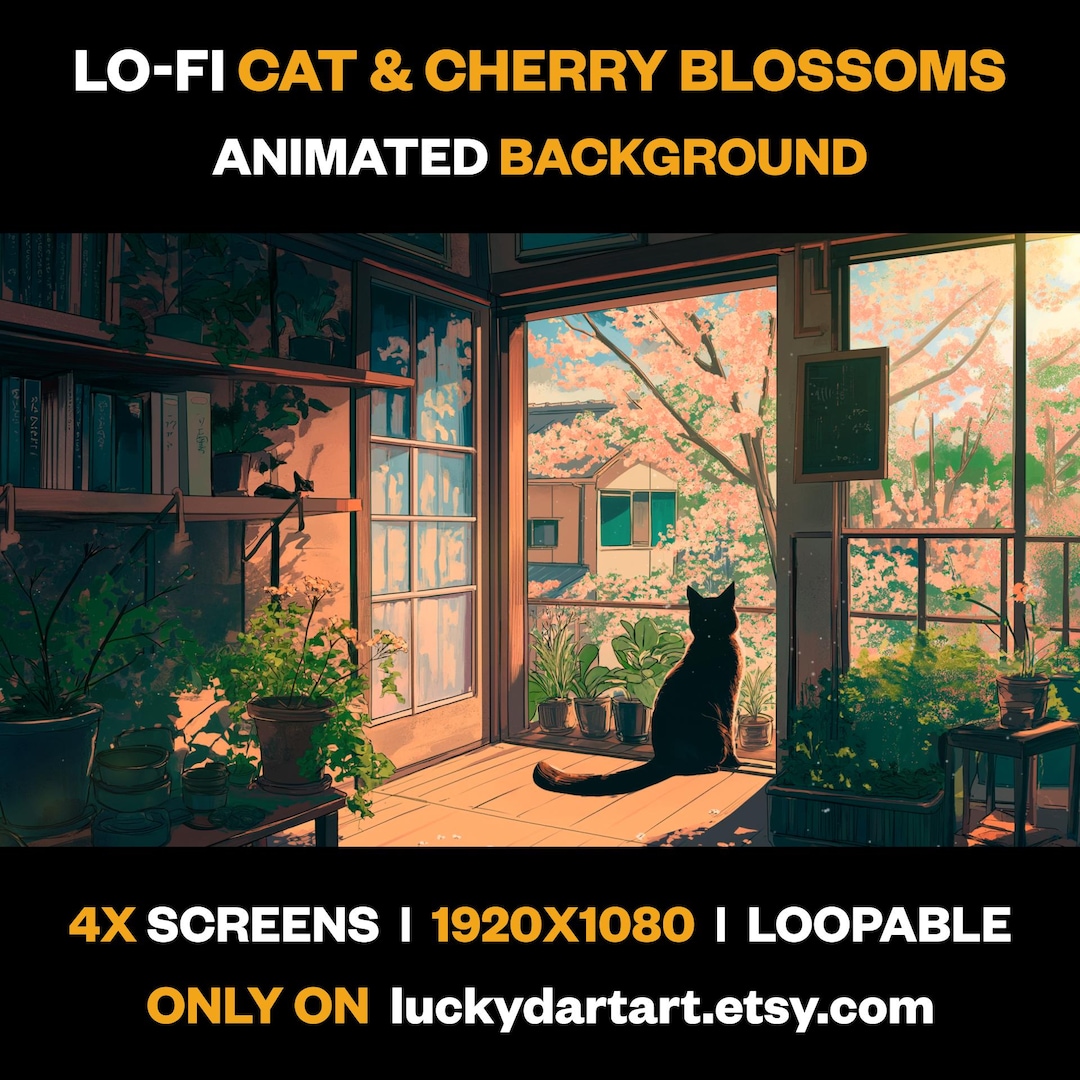 Animated Background | Lo-fi Cat & Cherry Blossoms | Relaxing Nature ...