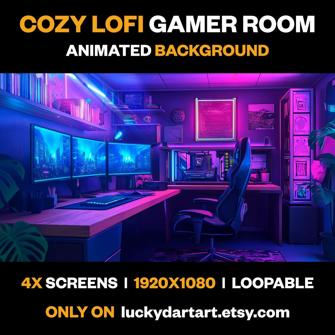 Cozy Lo-fi Neon Gamer Room Animated Background | Twitch & Vtuber Stream ...