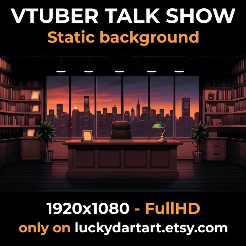 Vtuber Night Office Background – Anime Style Streaming Room With City ...