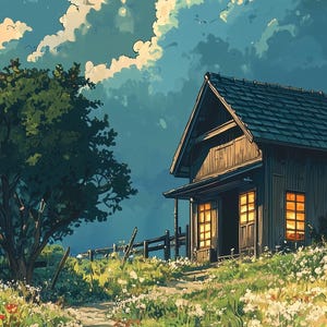 Anime Style House in a Starry Night Field - Digital Artwork Print - Etsy
