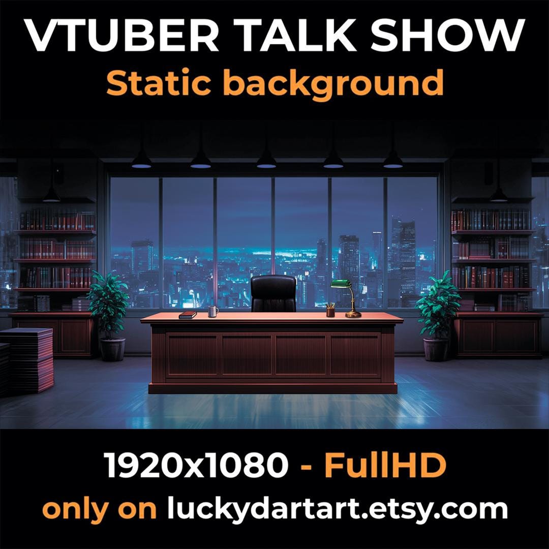 Vtuber Talk Show Night Office Background: Streaming Kit for Twitch ...