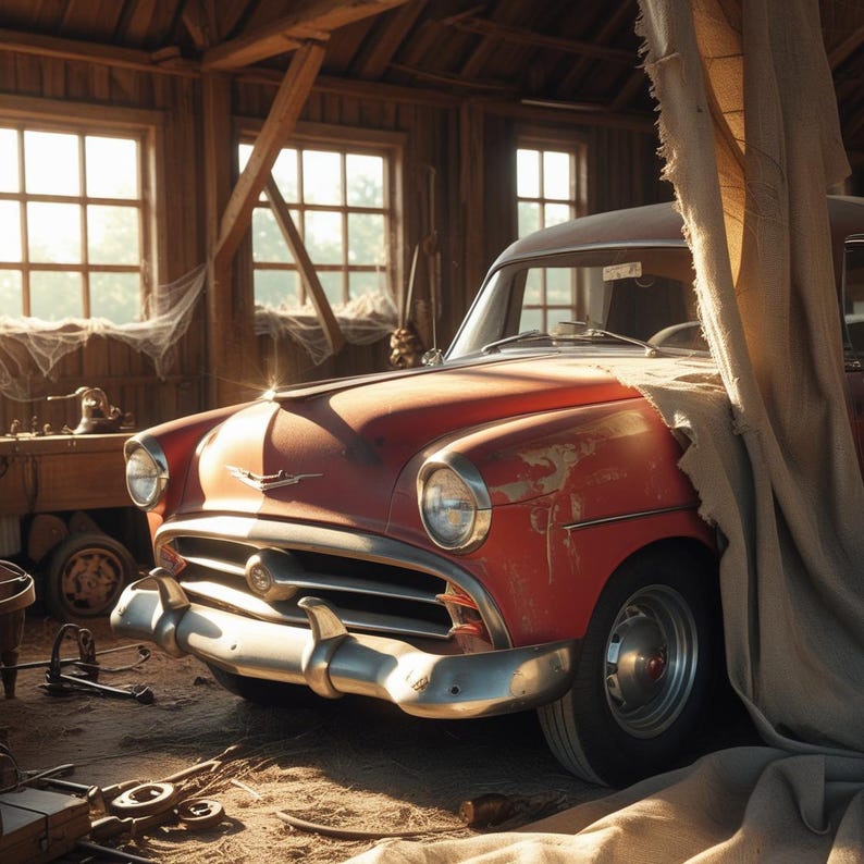 44 Classic Vintage Cars Covered in Moss, Stored in Rustic Garages - Etsy