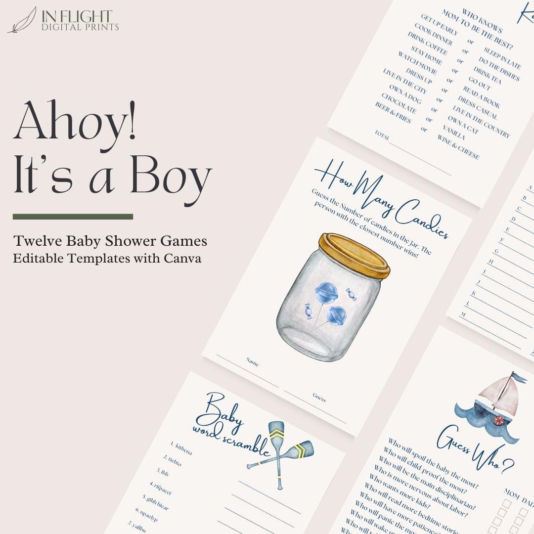 Editable and Printable 'ahoy It's a Boy' Baby Shower Game Bundle - Etsy