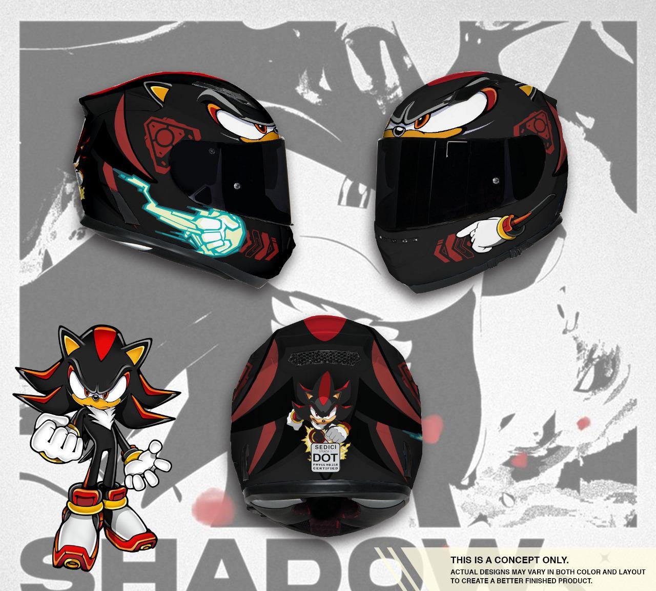 Shadow/sonic the Hedgehog Custom Character Motorcycle Helmets - Etsy UK