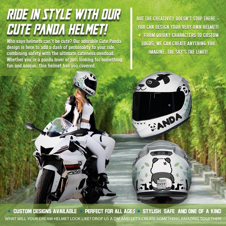 Panda Custom Designed Motorcycle Helmet - Etsy
