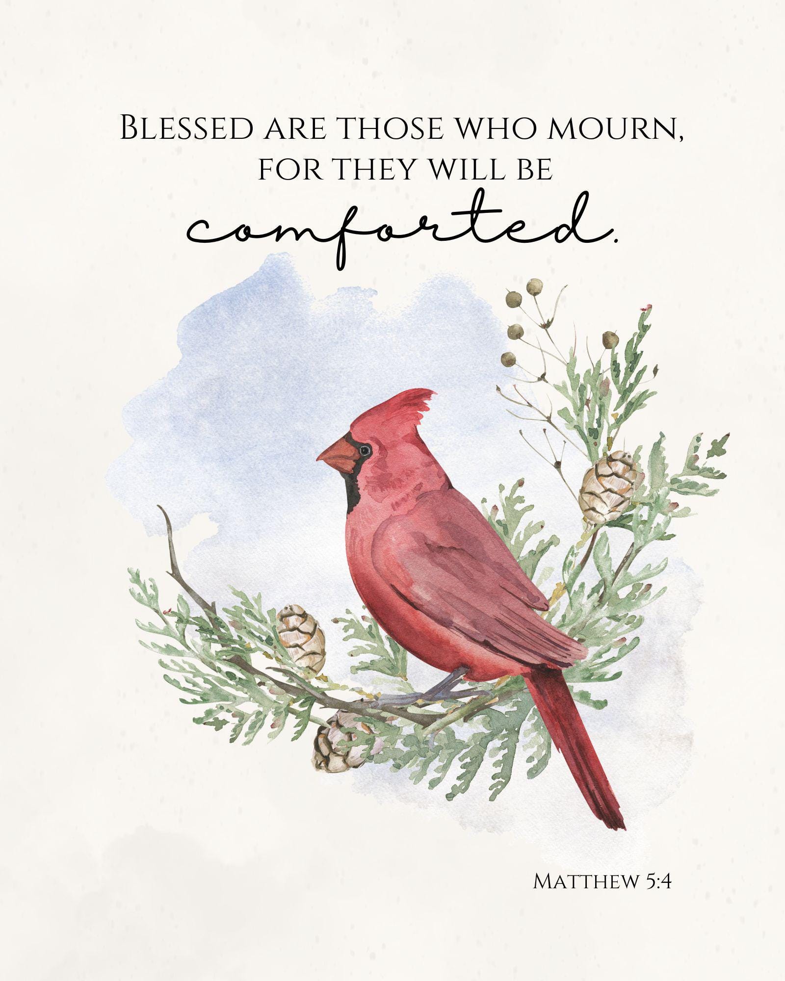 Red Cardinal Print With Matthew 5:4 Bible Verse Christian Wall Art ...