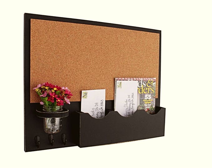 Cork Board Message Center, Mail and Key Holder, Mason Jar, Bulletin ...