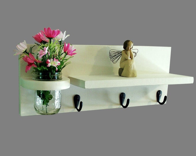 Shelf With Mason Jar and Key Hooks, 18in. Collectibles Shelf - Etsy