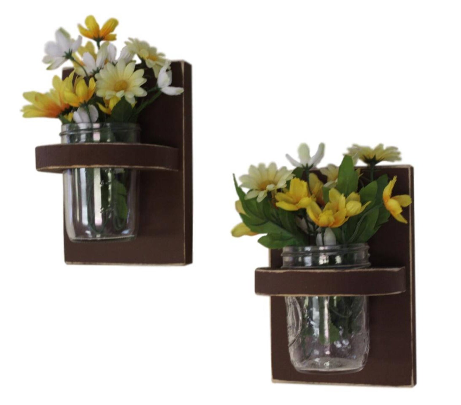 Solid Wood Hand Painted Wall Sconces With Mason Jar Vases Set - Etsy