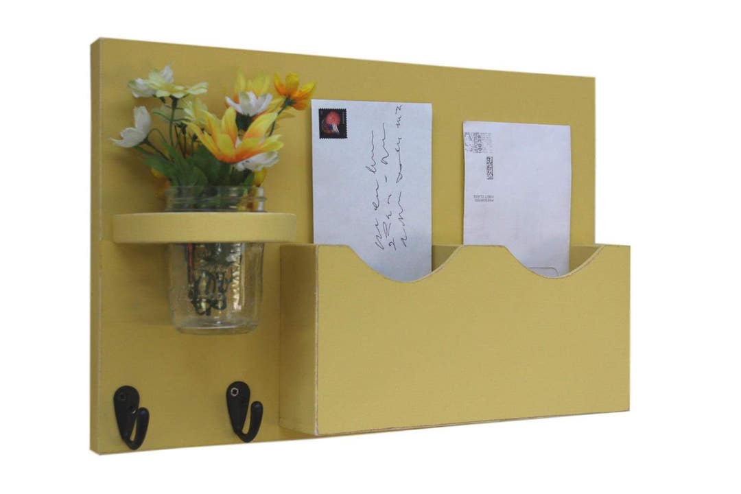 Mail Organizer Mail Holder Letter Holder Double Slots Key Hooks Jar ...