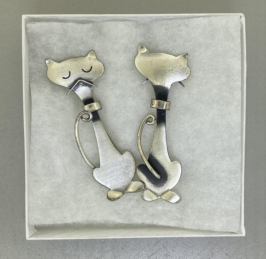 Otto Robert Bade (ORB) Sterling Silver Cat Pin Set (2 Pc), Signed ...