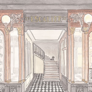 Paris Print French Architecture Staircase and Checkerboard Floor ...