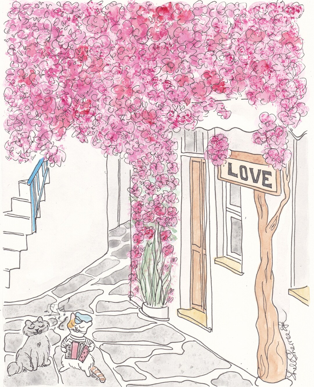 Cats in Greece Love Serenade Wall Art Print - Greek Islands Print ...