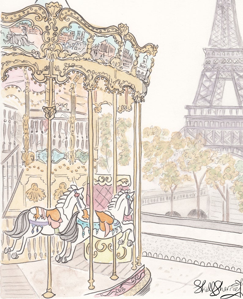 Paris Carousel Art Print: Eiffel Tower View, Trocadero Giclee - Etsy