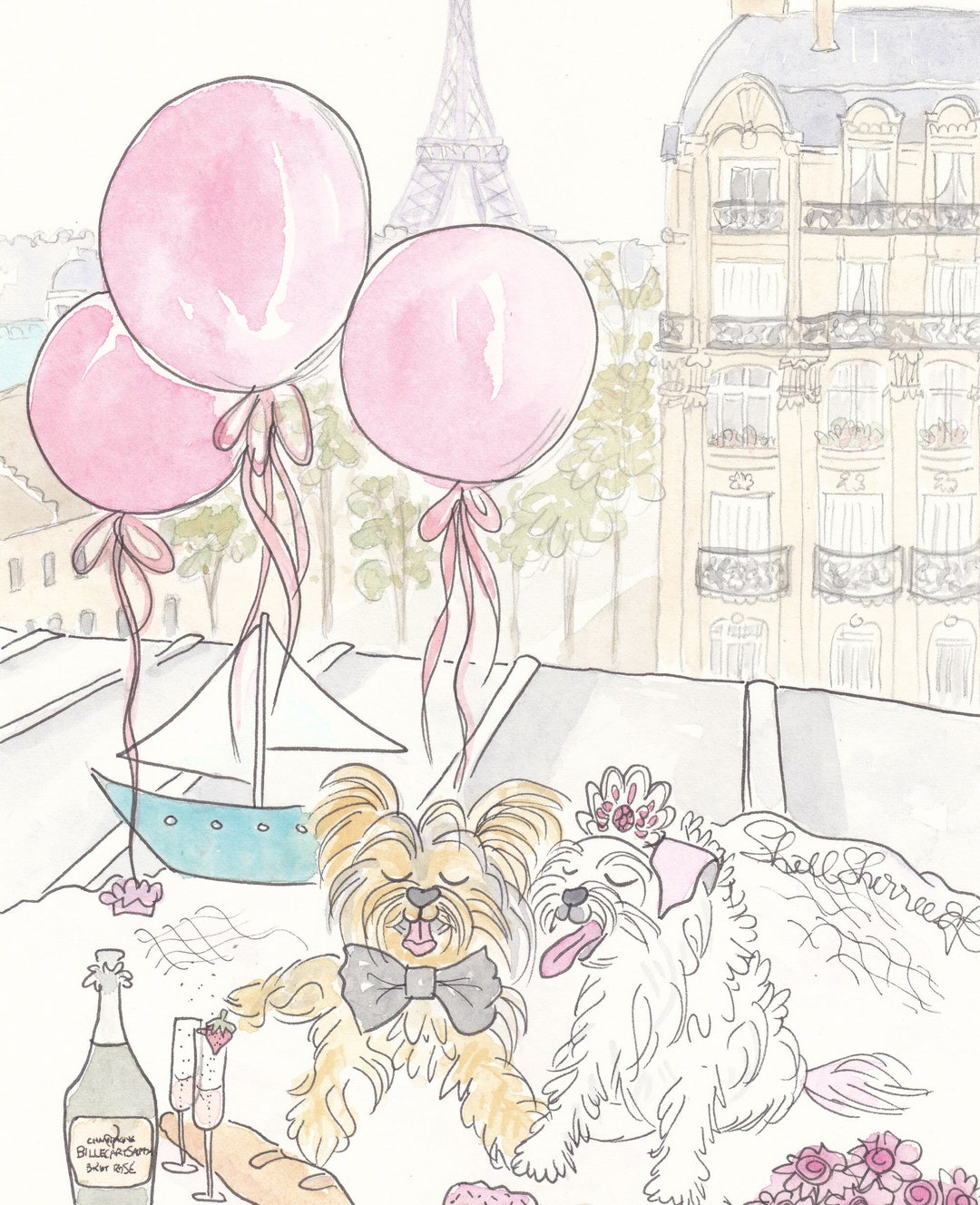 Paris Yorkies Print – Eiffel Tower View, French Dog Art - Etsy