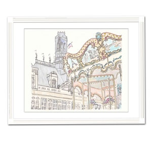French Carousel Wall Art Hotel De Ville Paris Illustration Print ...