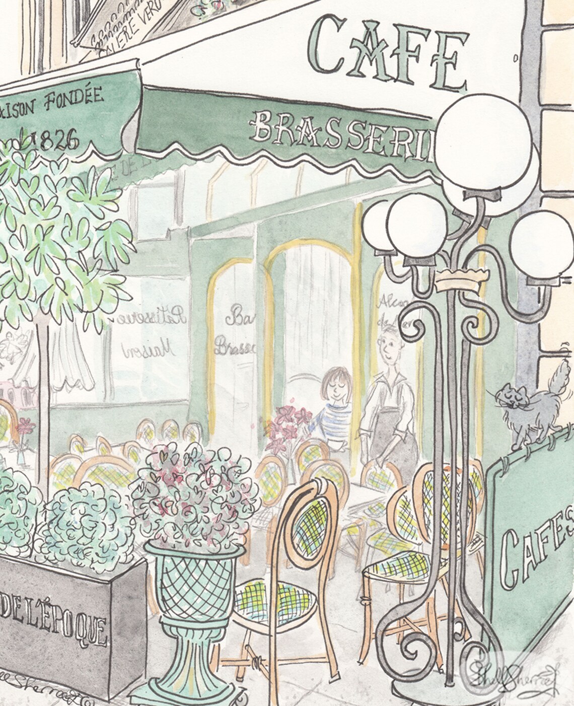 French Cafe Wall Art Painting - Paris Cafe De L'epoque Illustration ...