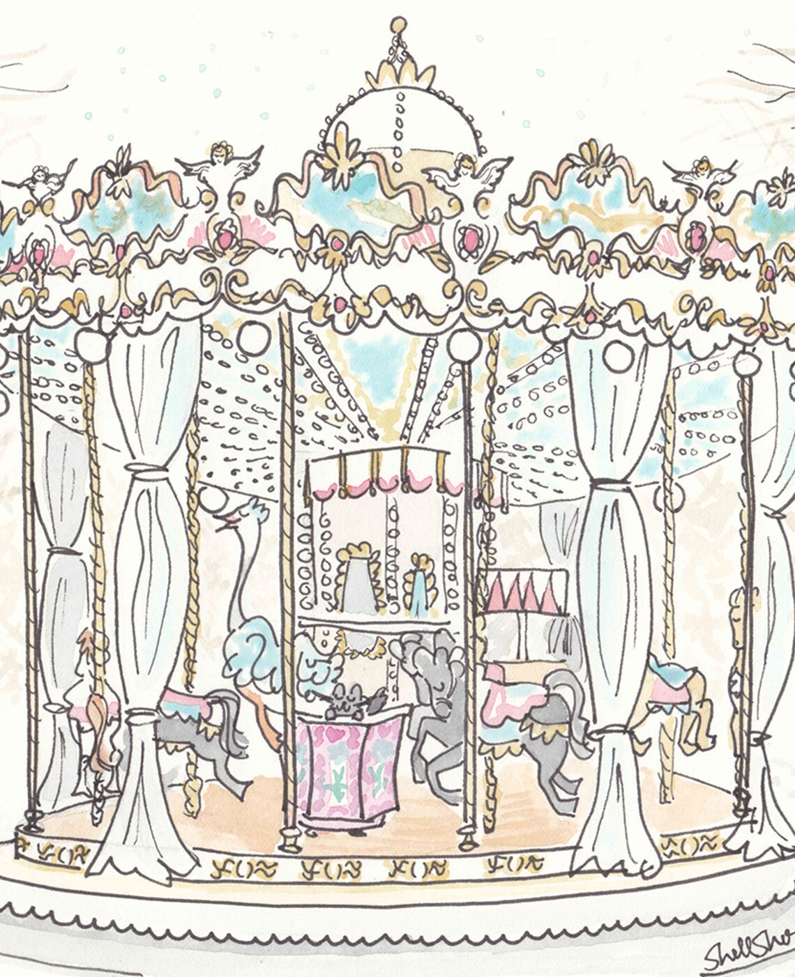 Paris Carousel Art Print: Jardins Des Tuileries, French Illustration - Etsy