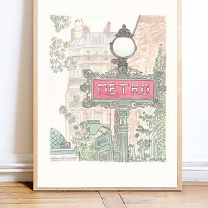 Paris Metro Sign Print With Buildings and Greenery - French Wall Art ...