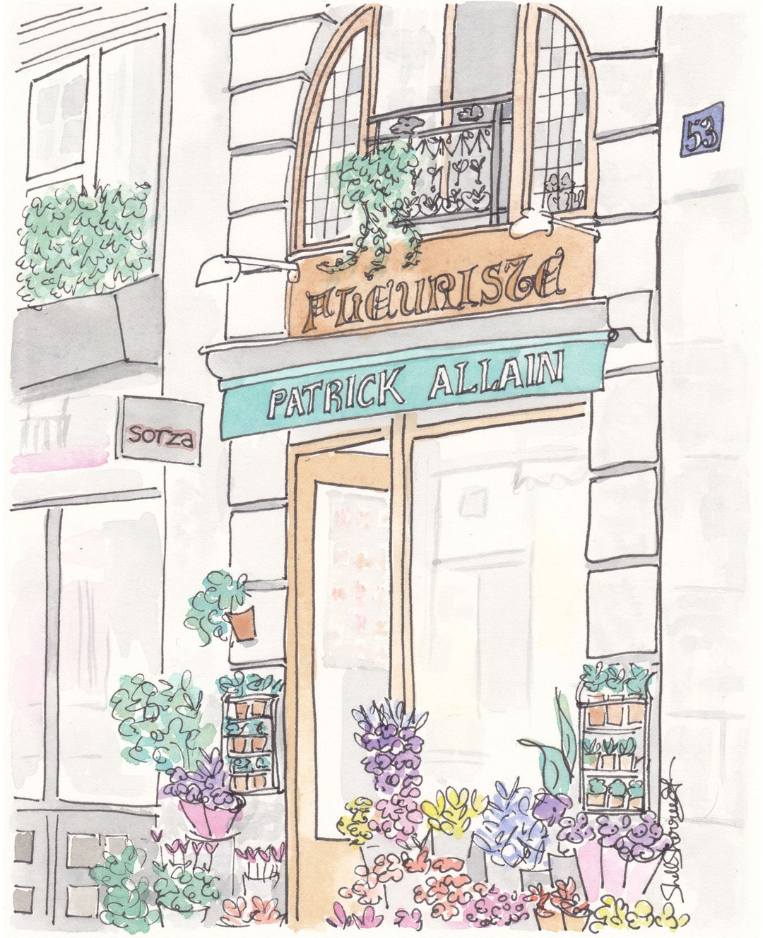 Paris Flower Shop Art Print: French Giclée Illustration Patrick Allain ...