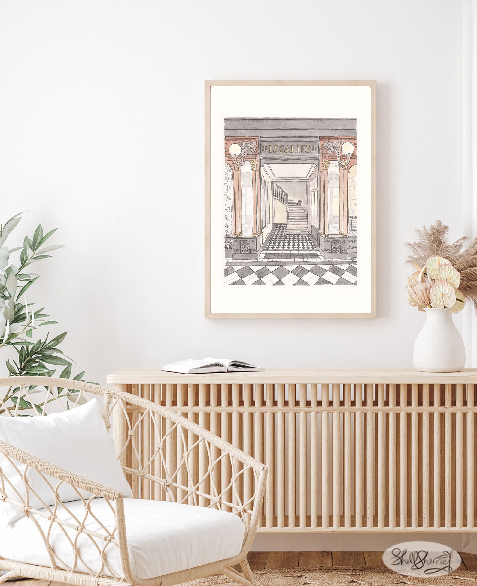 Paris Print French Architecture Staircase and Checkerboard Floor ...