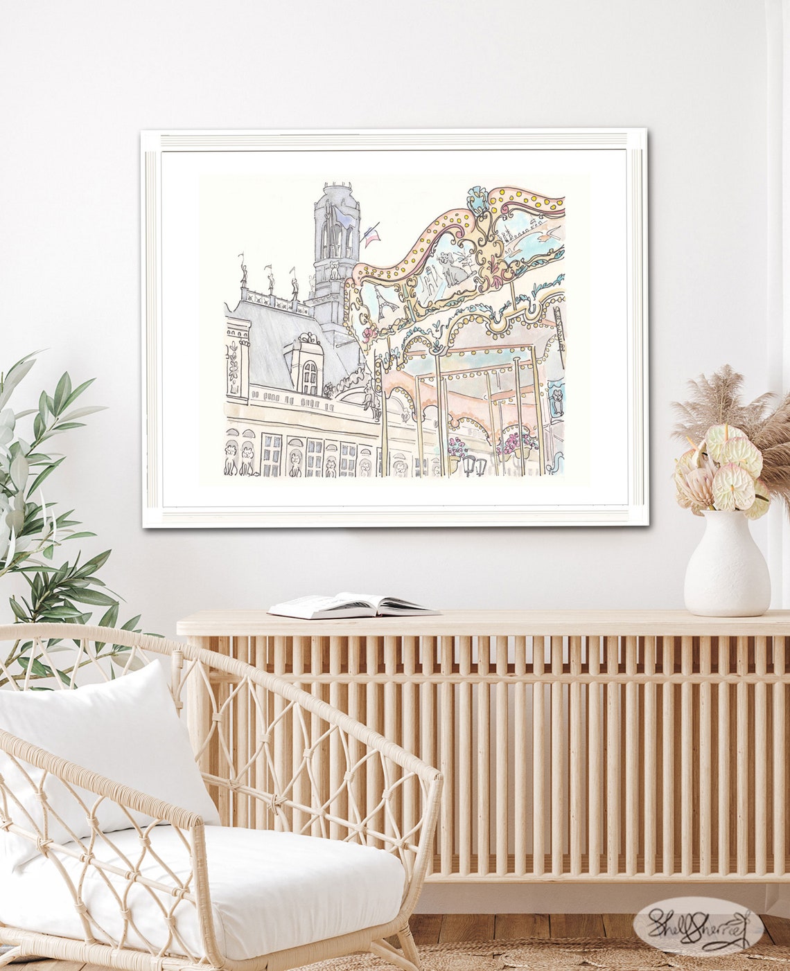 French Carousel Wall Art Hotel De Ville Paris Illustration Print Paris ...