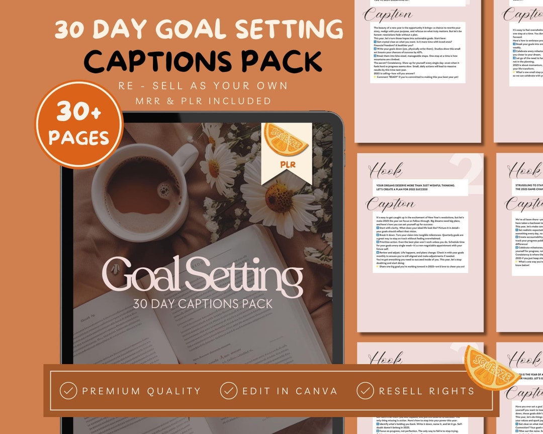 Goal Setting 30-day Captions Pack| Social Media Wellness Challenges ...