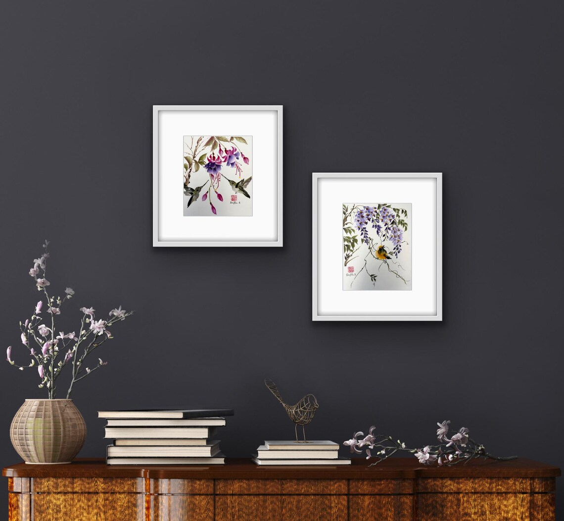 Hummingbird & Fuchsia Painting: Original Chinese Watercolor Art - Etsy