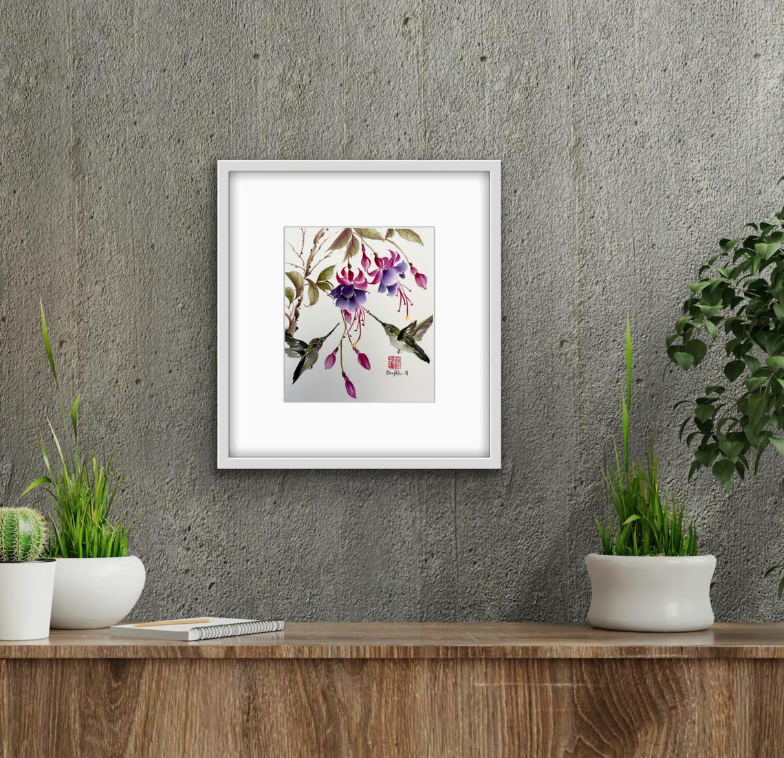 Hummingbird & Fuchsia Painting: Original Chinese Watercolor Art - Etsy