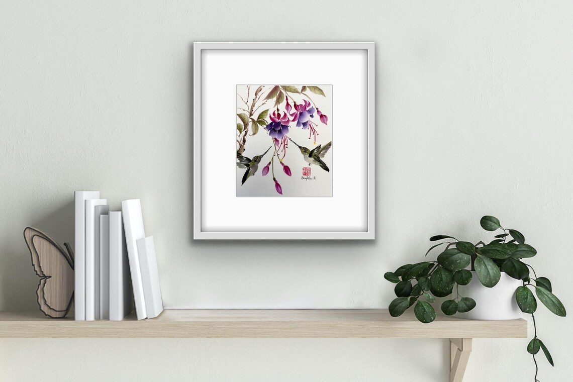 Hummingbird & Fuchsia Painting: Original Chinese Watercolor Art - Etsy
