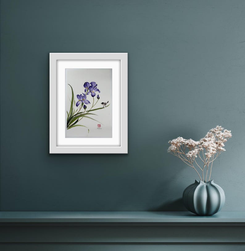 Whispering Iris- Purple Iris and Bird - Etsy
