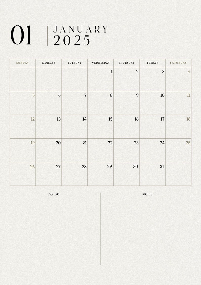 Minimalist Digital Printable Calendar - Etsy