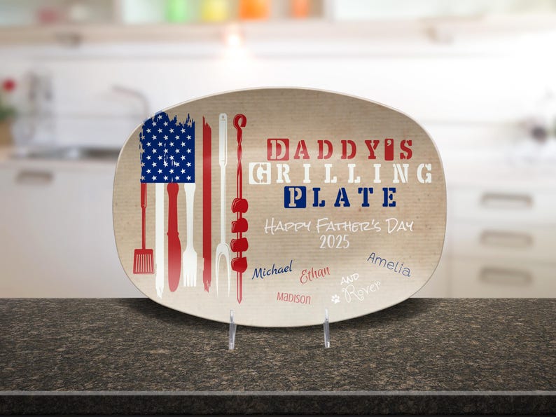 Custom Grilling Platter Daddy's Grilling Plate US Flag Patriotic ...