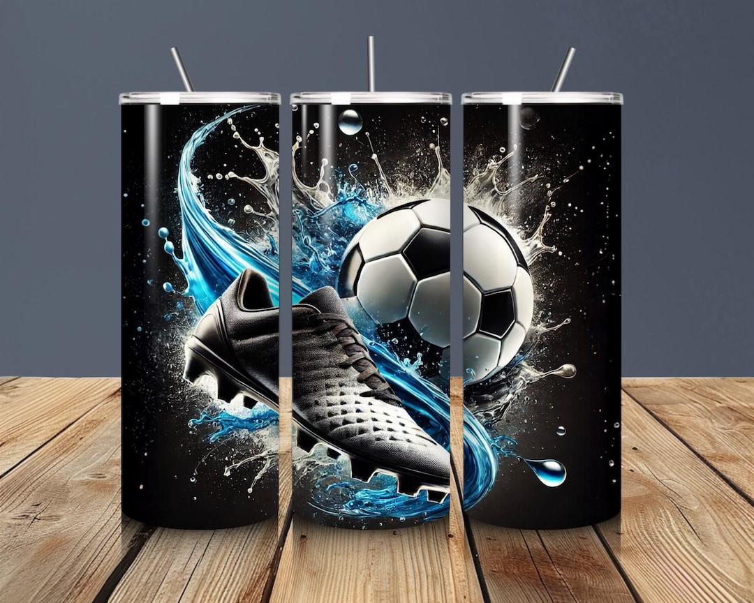 Soccer cup wrap, blue football, sports, 20 oz slender cup, sublimation ...
